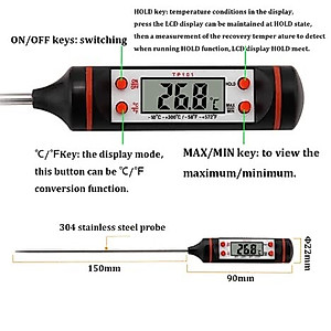 Sepa Sport Large Meat, Food & Liquid Thermometer,Fast Precise Digital Screen with 5.7 Inches Stainless Steel Probe Perfect for Any Cooking, Deep Fry, BBQ Grilling, Turkey Roasting Or Meat. (TP101)