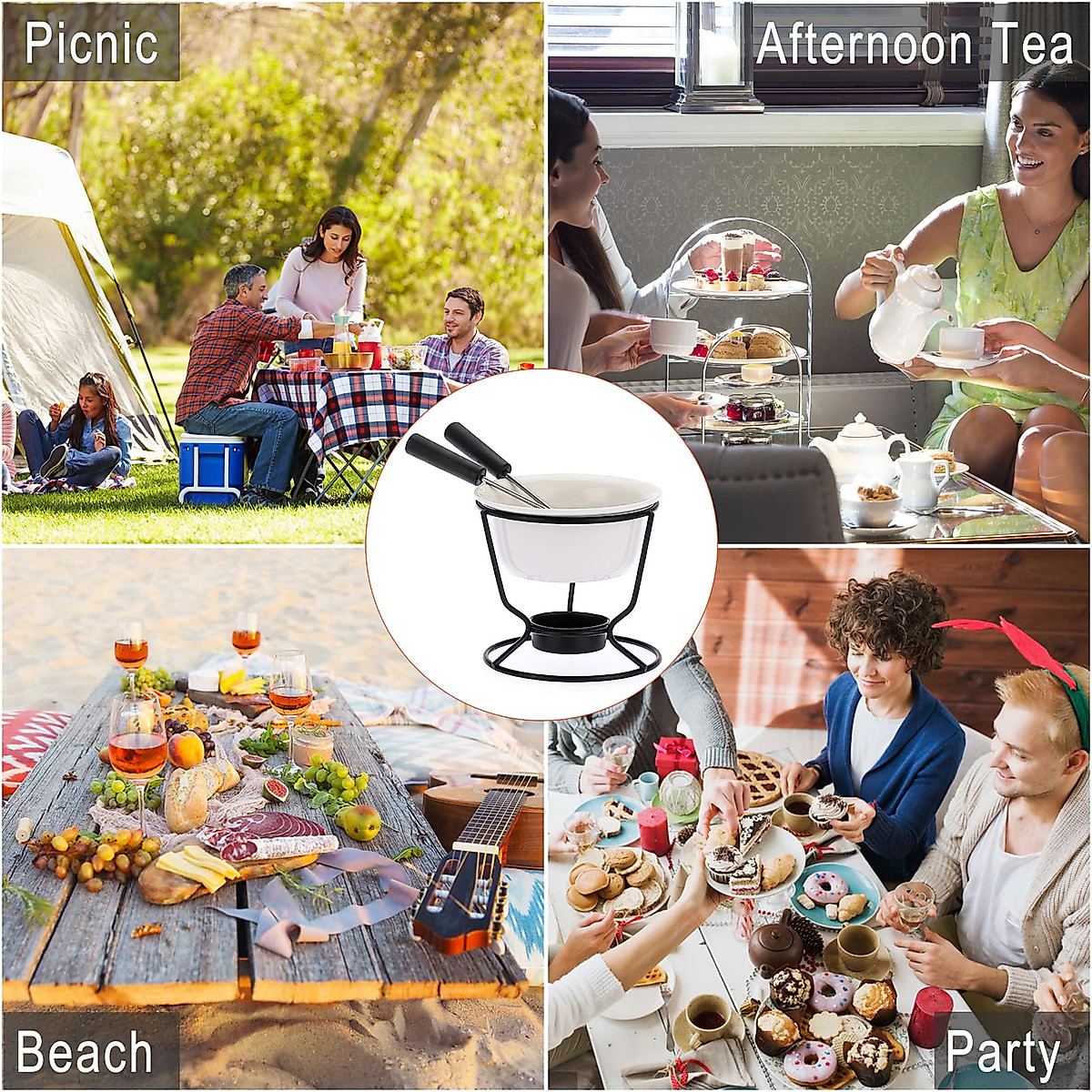 BSTKEY Ceramic Butter Warmer Set, Fondue Pot Melting Pot Set, Melt Hot Pot Round Bowl Set For Cheese Chocolate Butter Caramel, with 2 Dipping Forks