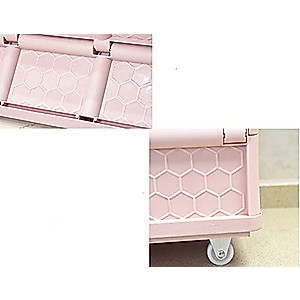 Radefasun Foldable Storage Bins with Lids Plastic Collapsible Storage Box Portable Stackable Grocery Toys Books Container Folding Latching Storage Crate with Removable Pulley and Pull Rod (Pink, L)