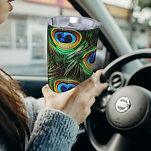 AYCZN Feather 20 OZ Tumbler Stainless Steel Travel Coffee Mug, Boho Peacock Insulated Water Bottle with Lid and 2 StrawsLeakproof Thermal Cup