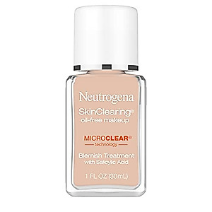 Neutrogena SkinClearing Oil-Free Acne and Blemish Fighting Liquid Foundation with Salicylic Acid Acne Medicine, Shine Controlling, for Acne Prone Skin, 90 Warm Beige, 1 fl. oz