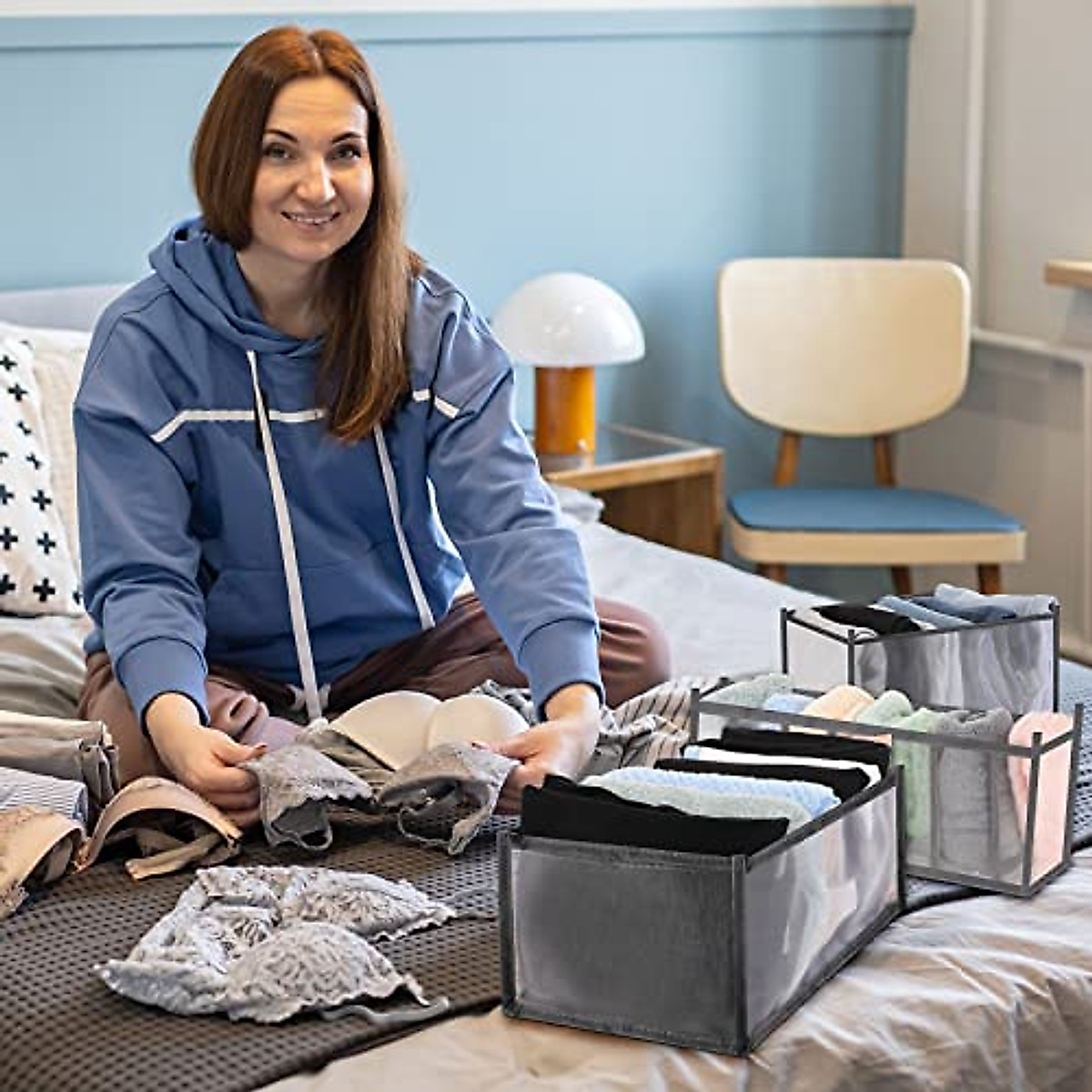 12 Pcs Wardrobe Clothes Organizer Foldable Drawer Organizers Gray Clothing Organizer Clothing Compartment Storage Box, 6/7/9/11 Grids (Upgraded:2Leggings+4Jeans+2Bras+2Panties+2Socks)