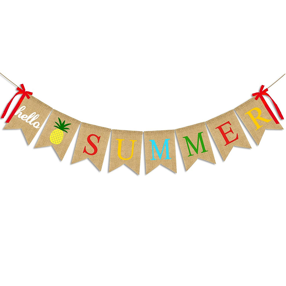 JOZON Hello Summer Burlap Banner Jute Summer Bunting Banner Garland Pineapple Summer Decorations for Holiday Party Mantel Fireplace Wall Hawaiian Party Supplies Decors
