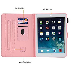 Dteck Case for iPad 6th Generation 2018 /iPad 5th Generation 2017 /iPad Air 2 2014 /iPad Air 2013 Tablet 9.7 Inch, PU Leather Smart Stand Wallet Cute Flip Cover Case with Stylus Pen (Smile Unicorn)