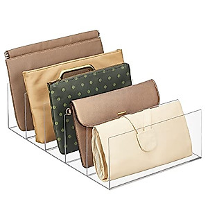 mDesign Plastic Divided Purse Organizer for Closets, Bedrooms, Dressers - Closet Shelf Storage Solution for Purses, Clutches, Wallets, Accessories - 5 Compartment Sections - Lumiere Collection - Clear