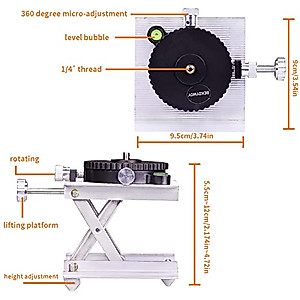 BEKOYWOY 360 Degree 2 in 1 Rotating Base Lifting Platform Laser Level Adapter, 1/4'' and 5/8'' Threaded Mount Aluminum Base, Micro-adjust Horizontal Bubble for Line Laser & Tripod Connector(BW09)