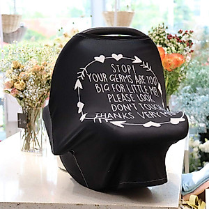 Baby Car Seat Cover, Breastfeeding Nursing Covers Scarf with Safety Warning No Touching Sign Infant Soft Breathable Stretchy Infant Car Seat Canopy Cover Shopping Cart, Stroller, Carseat Covers