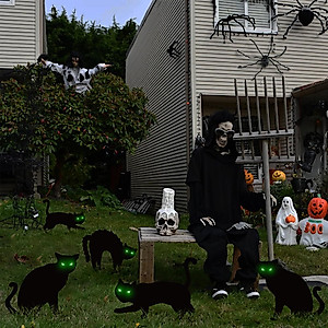 Ivenf Outdoor Halloween Decorations, 5ct Black Cat Yard Decor with LED Lights in Eyes, Scary Cat Silhouette Signs with Stakes, Waterproof Corrugated Plastic, Lawn Decorations for Home School Party