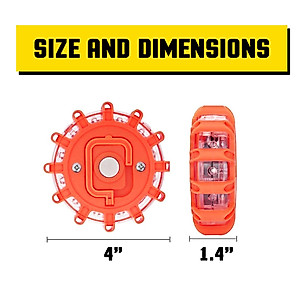 ZeroDark Road Flares LED Flashing Warning Light Emergency Roadside Safety Disc Highlights With Magnetic Base & Hook For Vehicles & Boat 1Pack