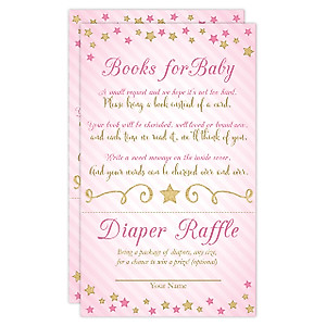 Your Main Event Prints Pink Twinkle Twinkle Little Star Baby Shower Diaper Raffle Card Ticket, Twinkle Little Star Book Request Card, Gold, 50 Count