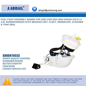 Fuel Pump for 2001 2002 2003 2004 2005 Honda Civic L4 1.3L 1.7L 2.0L Replaces Part 17045-S5A-A00, E8566M, SP8011M, P76528M, 17045-S5A-A31, 17045-S5A-A30 - Gas and Hybrid Models