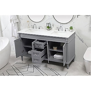 Elegant Decor Indoor Modern Under Sink Bathroom Fixtures Storage Organizer Cabinet 60 inch Double Bathroom Vanity - Grey