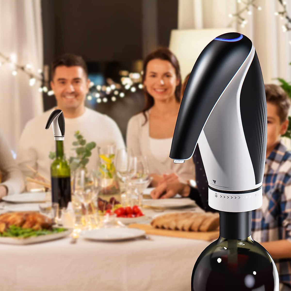 KIEKRO 2 in 1 Electric Wine Aerator, Rechargeable Wine Dispenser Pump, Electric Wine Dispenser, One-touch wine pourer, Suitable for Families, Travel, Parties, Bars,etc (Black)