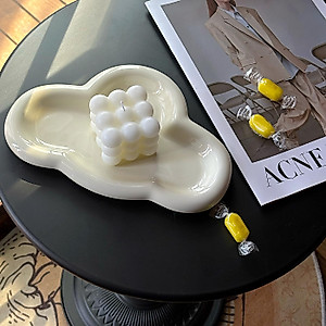 MDFAYE Jewelry Dish Trinket Tray for Women, Ring Dish Holder, Unique Cloud Shape Ceramic Plate Cute Things Vanity Aesthetic Room Decor Mother's Day Birthday Christmas Warm House Gifts (Crème)