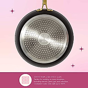 Paris Hilton Iconic Nonstick Pots and Pans Set, Multi-layer Nonstick Coating, Matching Lids With Gold Handles, Made without PFOA, Dishwasher Safe Cookware Set, 10-Piece, Black