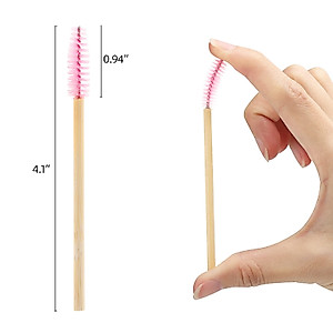 100 Pcs Disposable Mascara Wands, Bamboo Spoolies Brush for Eyelash Extensions, Spooly Eyelash Eyebrow Brushes Lash Wand Applicator Makeup Kits, Pink