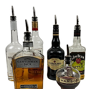 Spill Stop Chrome Tapered Pourer Dispenser Spouts with Poly-Kork, 12-Units, Black / Silver