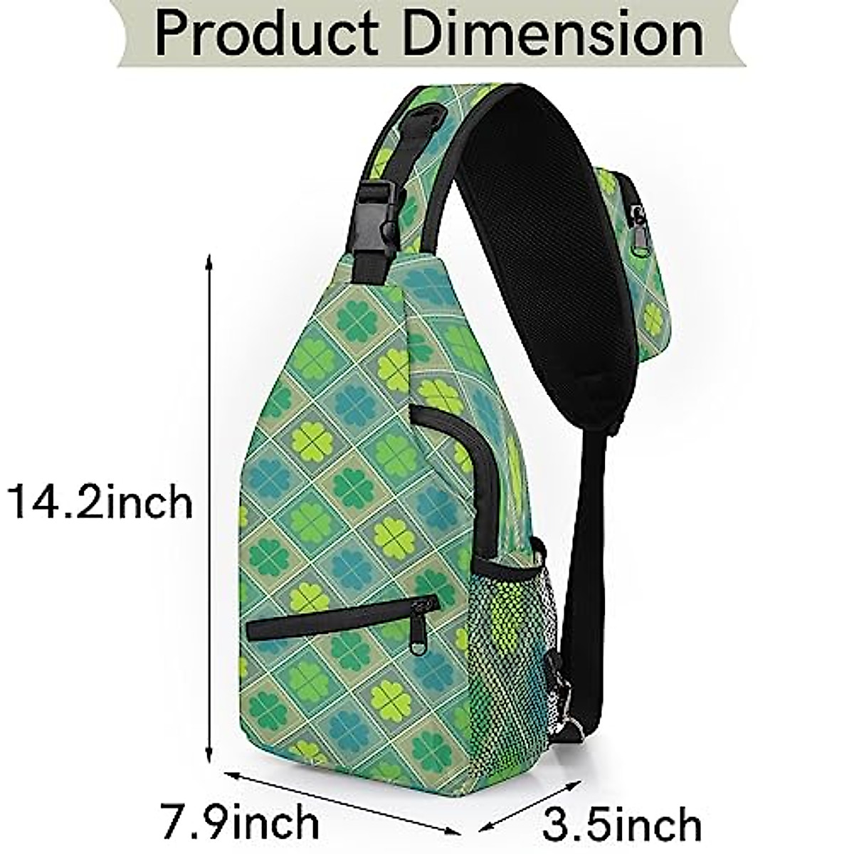 GeMeFv St Patrick's Day Sling Backpack Chest Bag Crossbody Shoulder Bag, Gym Cycling Travel Hiking Daypack for Women Men(Shamrock Plaid)