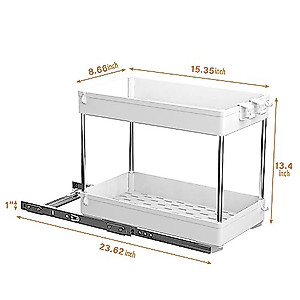 SZIPJAMP White Under Sink Organiser and Storage Under Cabinet Storage with Metal Sliding Rail 2-Tier Kitchen Baskets for Countertop