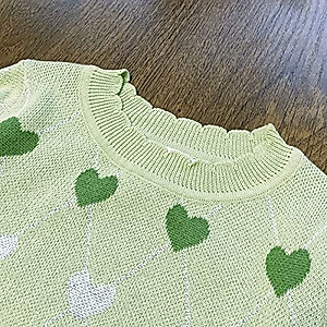 FANTANGPAI Toddler Girl Sweater Green Heart Knit Outfit Baby Girl Knitwear