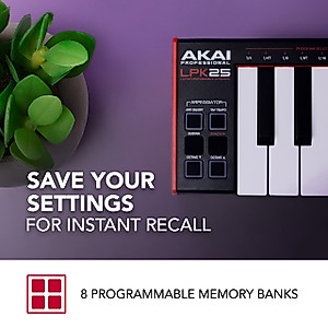 AKAI Professional LPK25 - USB MIDI Keyboard Controller with 25 Responsive Synth Keys for Mac and PC, Arpeggiator and Music Production Software,black
