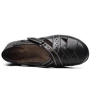 Irrefour Women's Classic Black Genuine Leather Casual Loafer Cute Slip-On Fashion Closed Toe Flat Sandal Comfy Work Sandal Everyday Walking Shoe 1607-HEI100