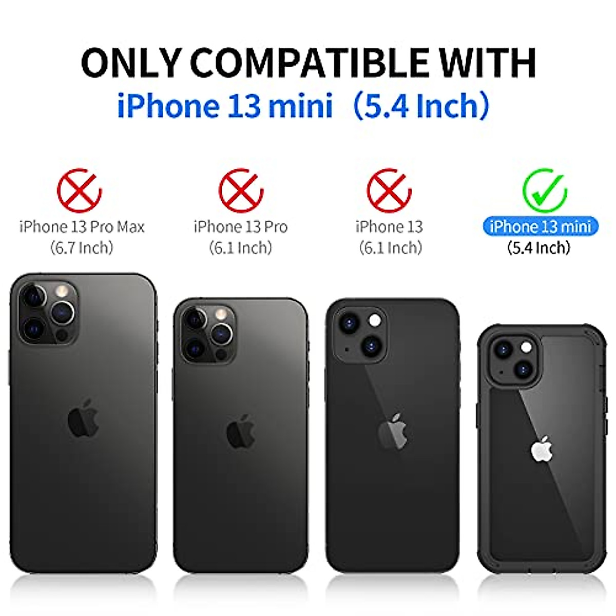 seacosmo iPhone 13 Mini Case 5.4 Inch, Full Body Shockproof Cover [with Built-in Screen Protector] Slim Lightweight Heavy Duty Fit Bumper Protective Phone Case for iPhone 13 Mini - Black/Clear