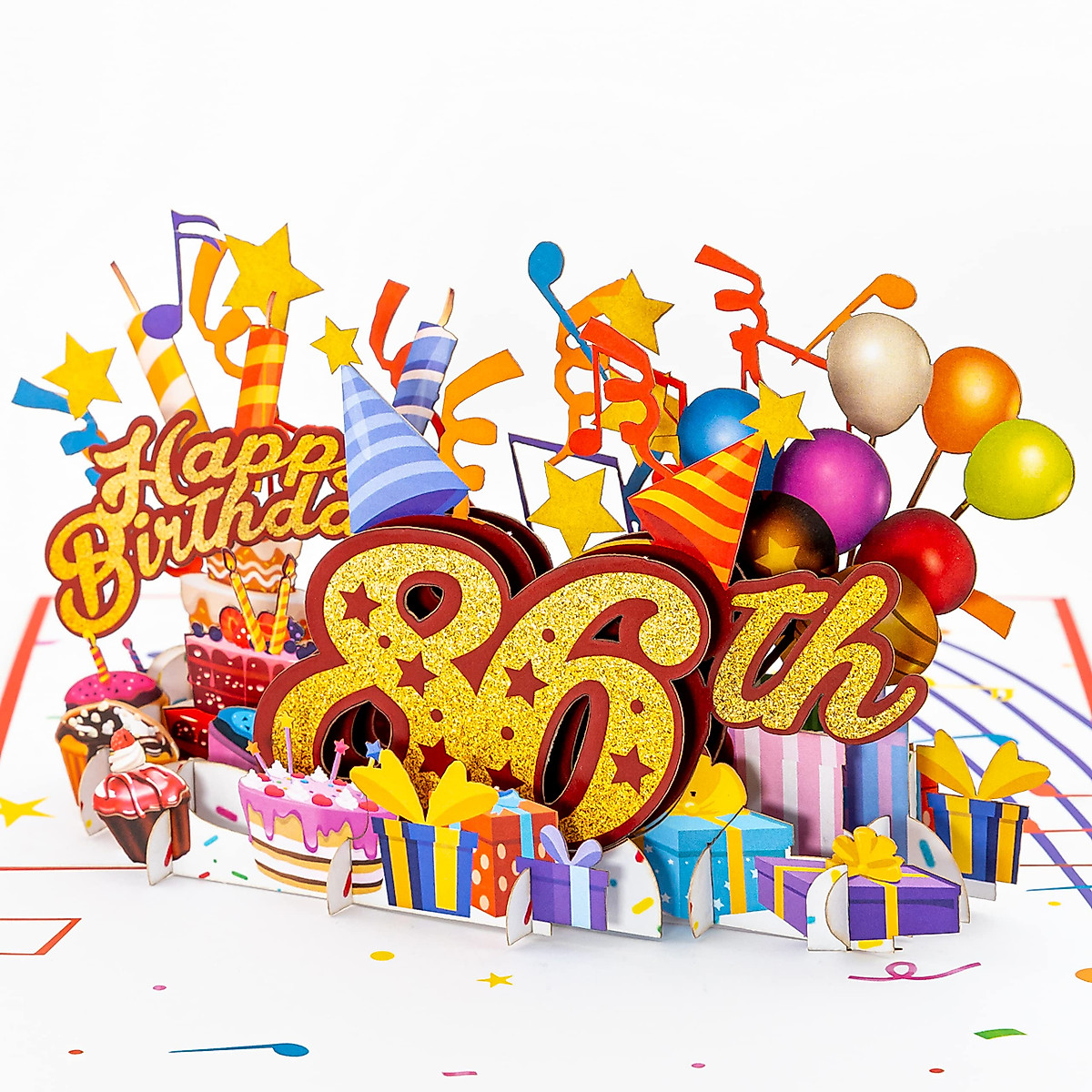 iGifts And Cards Happy 86th Red Birthday 3D Pop Up Greeting Card – Awesome 86 Birthday Card For Woman, Man, Happy Eighty Six Birthday Gift For Mom, Dad, Best Wife, Husband Unique Present, 5" X 7"