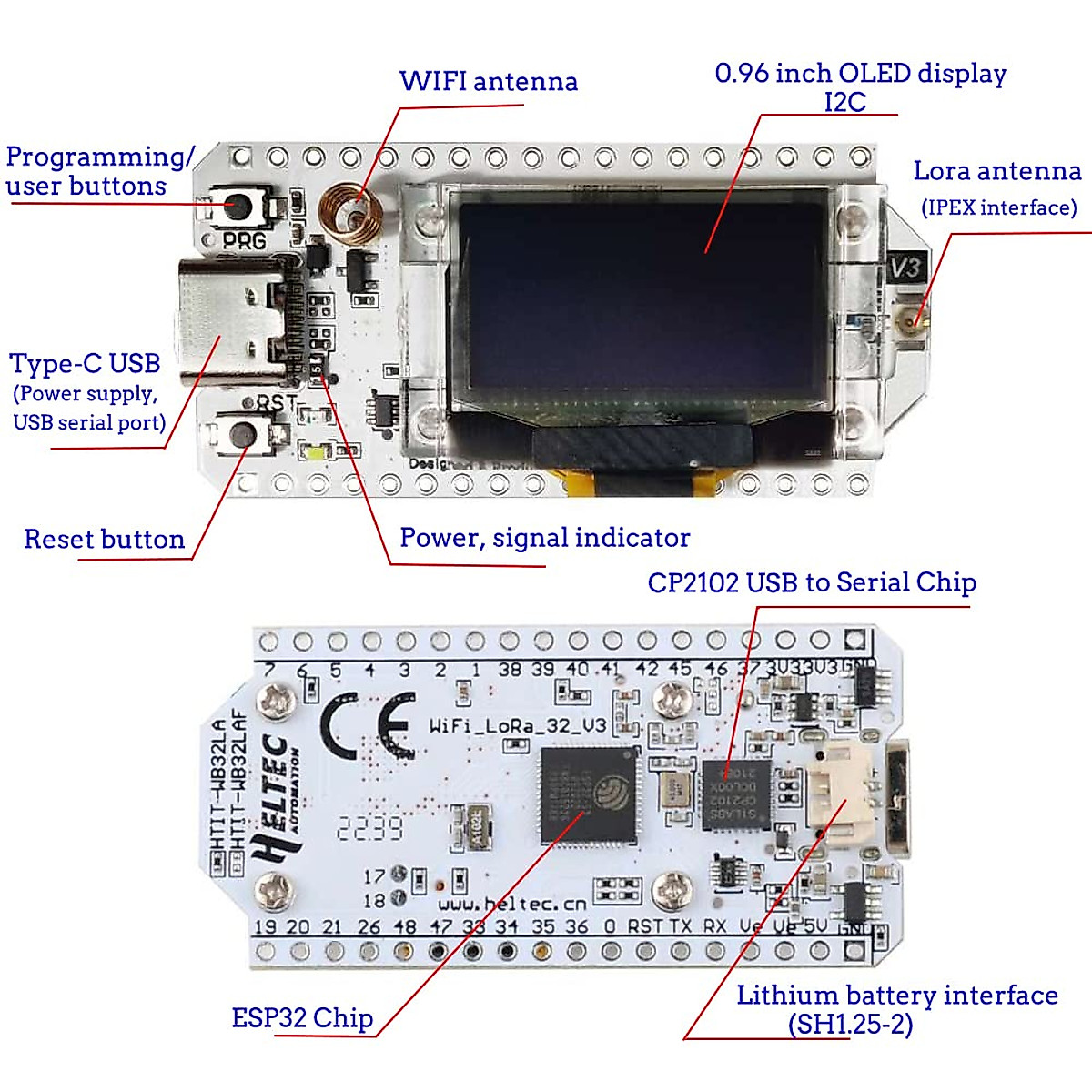 DIYmall 915MHz ESP32 LoRa V3 Development Board SX1262 0.96 Inch OLED Display WiFi+BLE Lora Kit with LoRa Antenna for Arduino IOT Smart Home (2Sets)