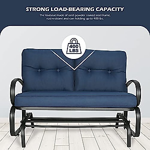 Ulax Furniture Outdoor Loveseat Patio Swing Glider Bench Chair with 100% Olefin Cushion (Navy)