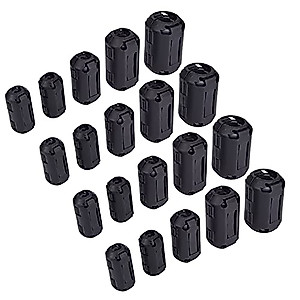 Mateda Ferrite Ring Core Ferrite Beads Clip RFI EMI Noise Suppressor Anti-Interference Cable Clip for 3.5mm/ 5mm/ 7mm/ 9mm/ 13mm Diameter Cable, Black (20)