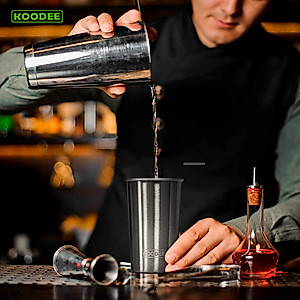 koodee Stainless Steel Cups(4 Pack) 16 oz Pint Tumbler Stackable Metal Drinking Glasses for Camping, Outdoors（Sky Blue-Baby Blue-Pink-Teal）