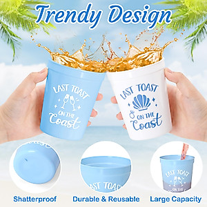 Tuitessine Last Toast On The Coasts Bachelorette Party Plastic Cups 12PCS Costal Stadium Cups Bridal Showers Party Favors Decorations Reusable Party Cups Supplies 16OZ