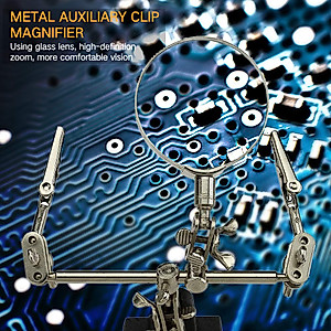 AORAEM Helping Hands Magnifier with Dual Adjustable Alligator Clips in 2.5x Magnifying Glass Soldering Station for Crafting, Hobby, Micro Objects (Not Include Battery)