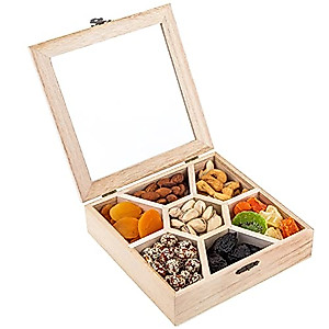 Hammont Wooden Sectional Boxes with Lid - (2 Pack) - (7''x7''x2'') - Present Boxes Best for Birthday, Wedding and Party Favours