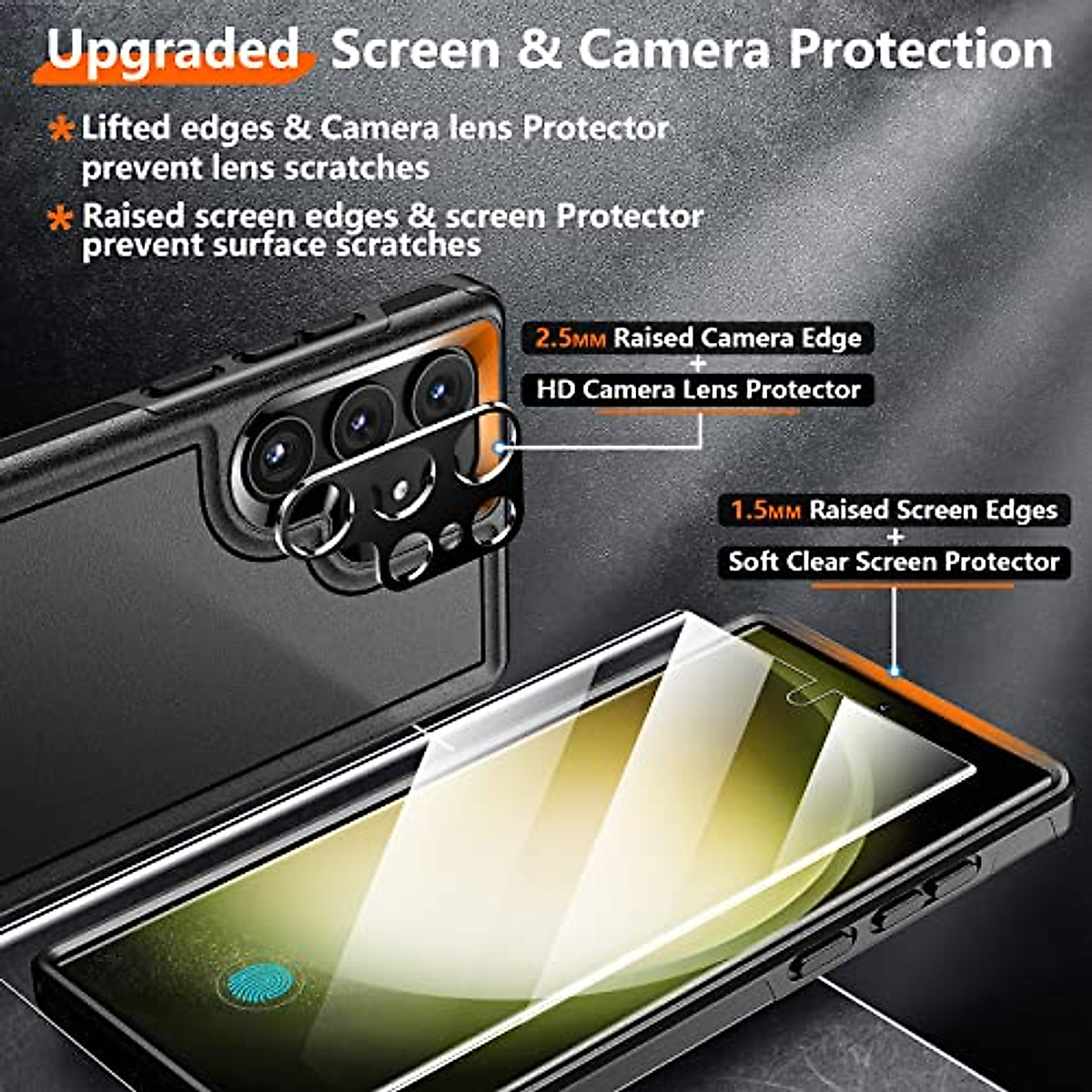 Red2Fire for Samsung Galaxy S23 Ultra Case, [Military Grade Shockproof] with 2Pcs [Soft Screen Protector + Lens Protector] Heavy Duty Full Body Protection Phone Case for S23 Ultra Case 5G, Black