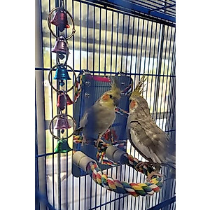 LOPERDEVE 7" Bird Mirror with Rope Perch Bird Toys Swing, Comfy Perch for Greys Amazons Parakeet Cockatiel Conure Lovebirds Finch Canaries