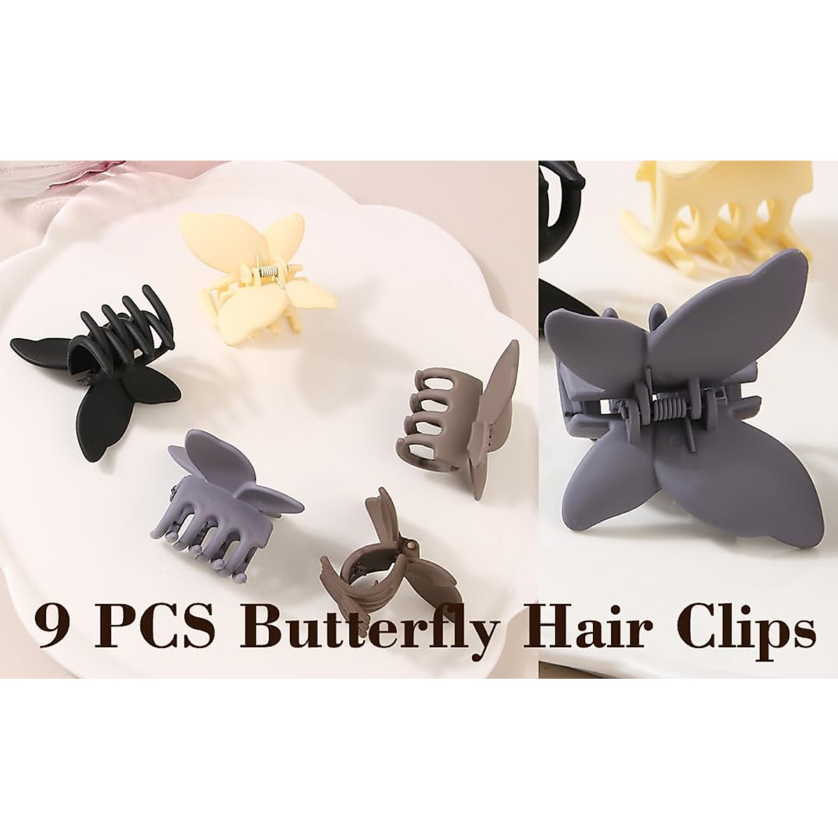 Seneeel 9 PCS Butterfly Hair Clips, 2.7" Medium Butterfly Clips for Thick Thin Hair, Non Slip Cute Matte Hair Claw Clip for Women, Natural Color