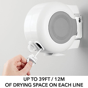mDesign Portable Adjustable Indoor/Outdoor Retractable Clotheslines - 42ft Double Lines - Durable Hanging Plastic Reel to Air Dry Wet Clothes in Bathroom, Laundry, Patio, Balcony - 2 Pack - White