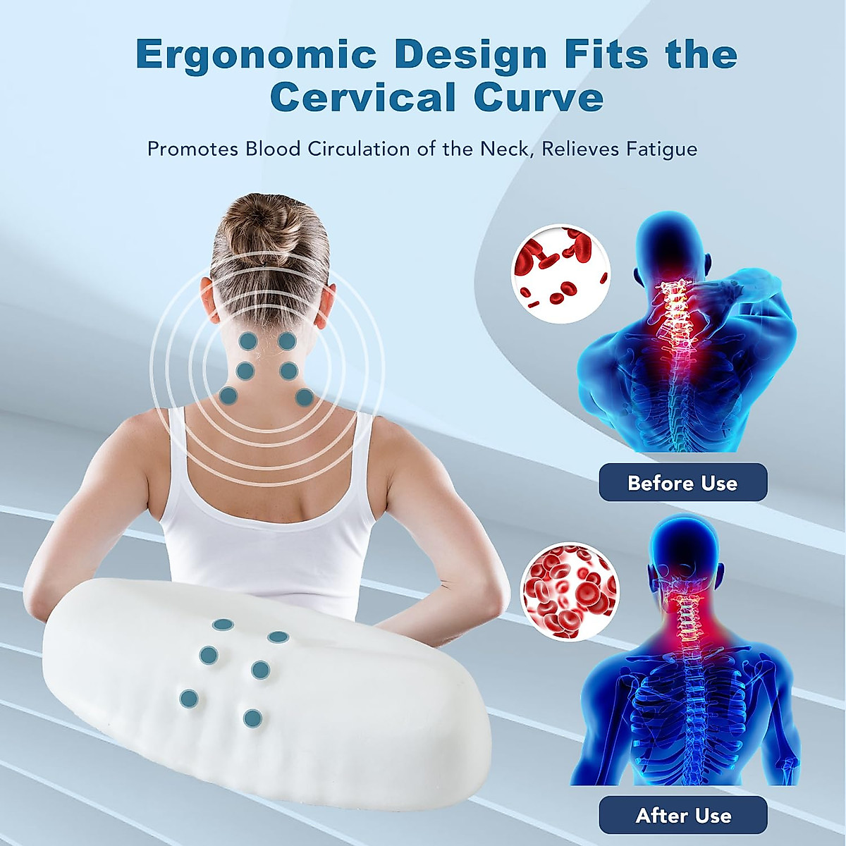 Cervical Neck Pillows for Pain Relief Sleeping, Memory Foam Contour Pillow for Stiff Neck Pain, Travel Bolster Traction Pillow, Neck Support Roll Pillow for Bed, Neck Stretcher Relaxer for Tension