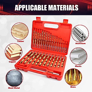 wesleydrill 30 Pcs Impact Twist Drill Bit Set，1/16"-1/2" Hex Shank Hss Titanium Drill Bits，Fit for Metal/Wood/Plastic Sink