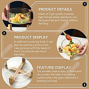 DOITOOL Creative Glass Serving Bowls, Round Salad Container, Clear Salad Serving Bowl with Wood Stand for Pistachios, Edamame, Cherries, Nuts, Fruits, Candies