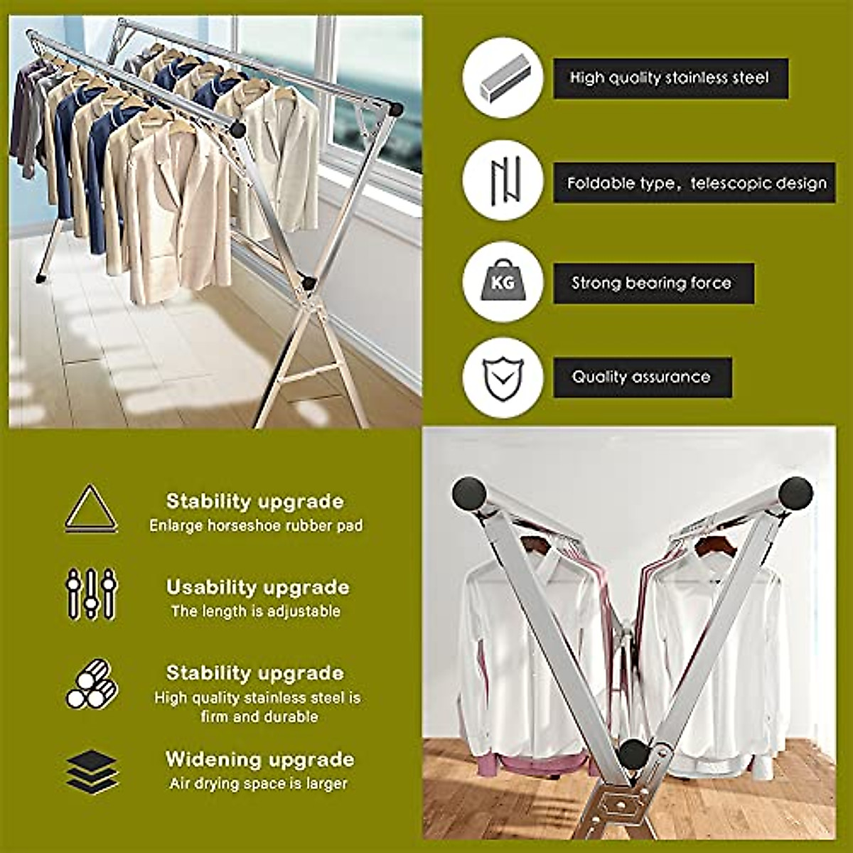 AIODE Clothes Drying Rack for Laundry Foldable, 79 inch Stainless Steel Pool Towel Rack Outdoor Free Standing Clothing Hanger Indoor