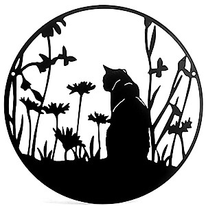 SwallowLiving Metal Black Cat Silhouette Decor 13.4”x13.4” Lazer Cut Wall Art Elegant Cat Lady Gifts Black Cat Decor for Cat Lovers Cat Wall Decor for Living room, Bedroom and Garden