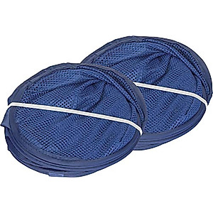 2 Pack - SimpleHouseware Mesh Pop-Up Laundry Hamper Basket with Side Pocket, Dark Blue