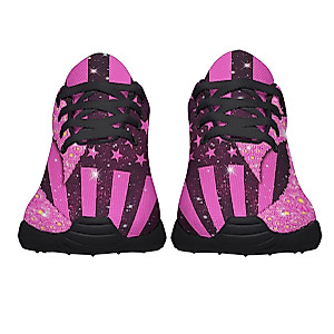 Breast Cancer Shoes for Women Lightweight Running Shoes Outdoor Fashion Cancer Pink Ribbon Sneakers Black Size 6
