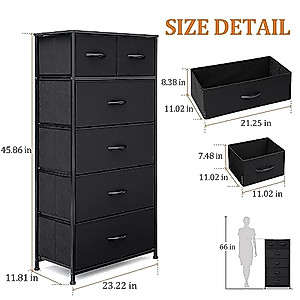VredHom Fabric Dresser for Bedroom, Tall Skinny Dresser with 6 Drawers, Storage Organizer Tower, Steel Frame Wooden Top for Closet, Living Room, Hallway, Nursery(Black)