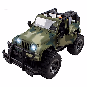 WolVolk Off-Road Military Fighter Car Toy - Friction Powered Toy Vehicle with Fun Lights & Sounds - 2 Doors Open - Great Gift for All Occasions for Kids Boys & Girl