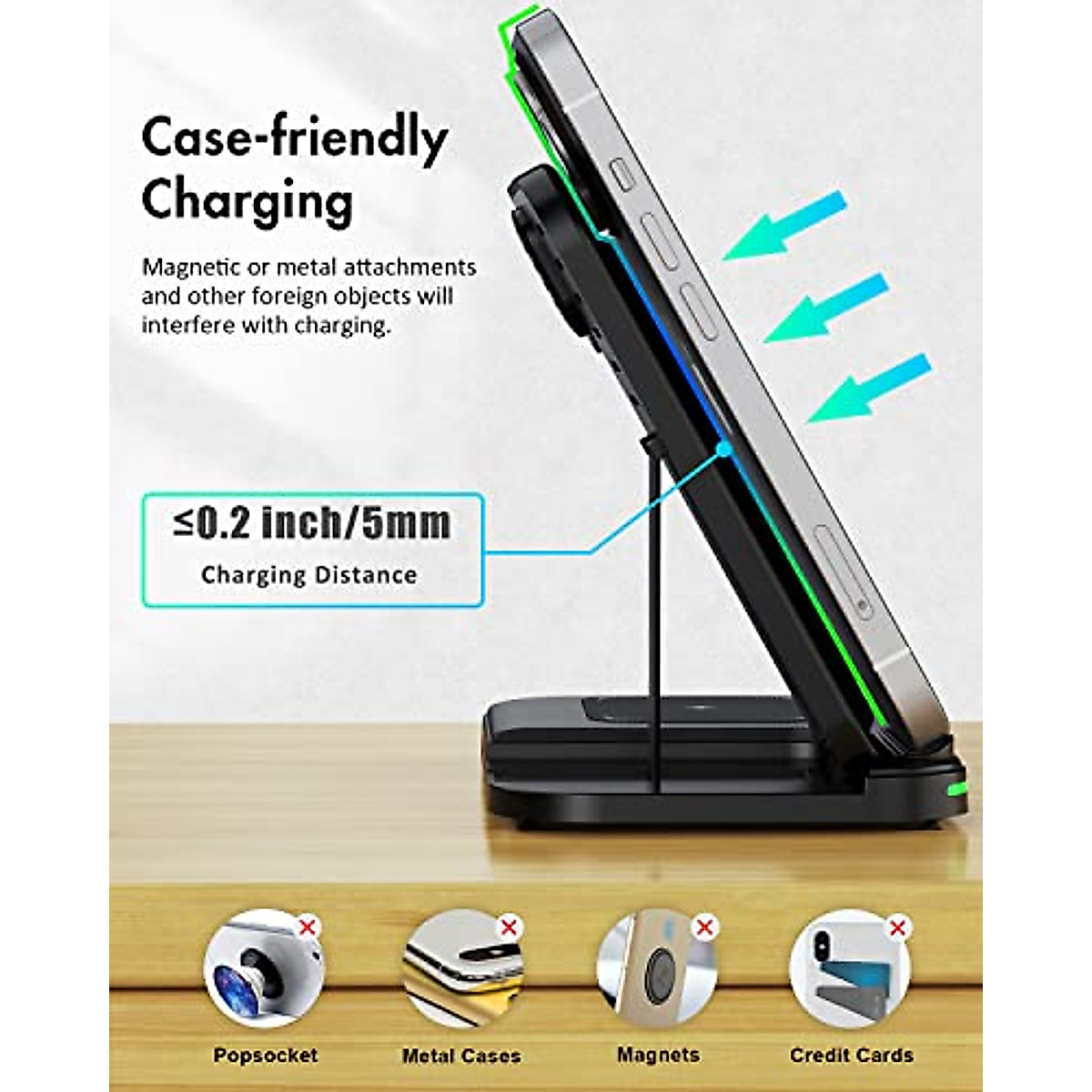 Charger Station for Apple Multiple Devices, 3 in 1 Fast Wireless Charger Stand Dock Foldable for iPhone 14 13 12 11 Pro X XS 8 Plus Apple Watch Series 8 7 6 SE 5 4 3 2 & AirPods 3/2/Pro with Adapter