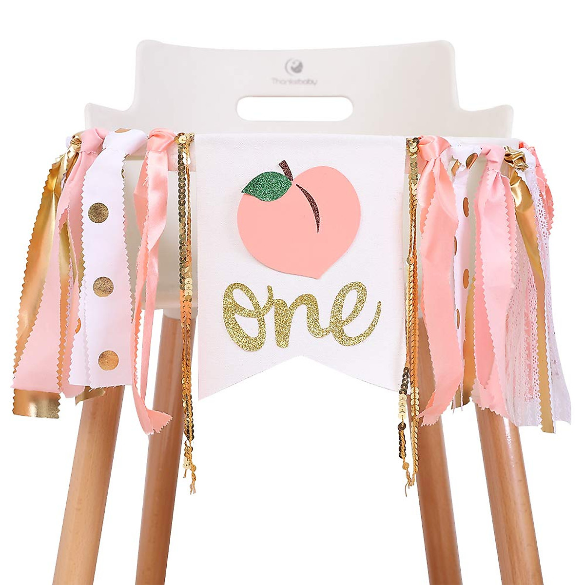 WAHAWU Peach 1st Birthday Banner - One Little Peach High Chair Banner, Birthday Party Gifts for Girls, Pink First Birthday Banner, Photo Prop Party, Peach and Gold (Peach 1st Birthday Banner)